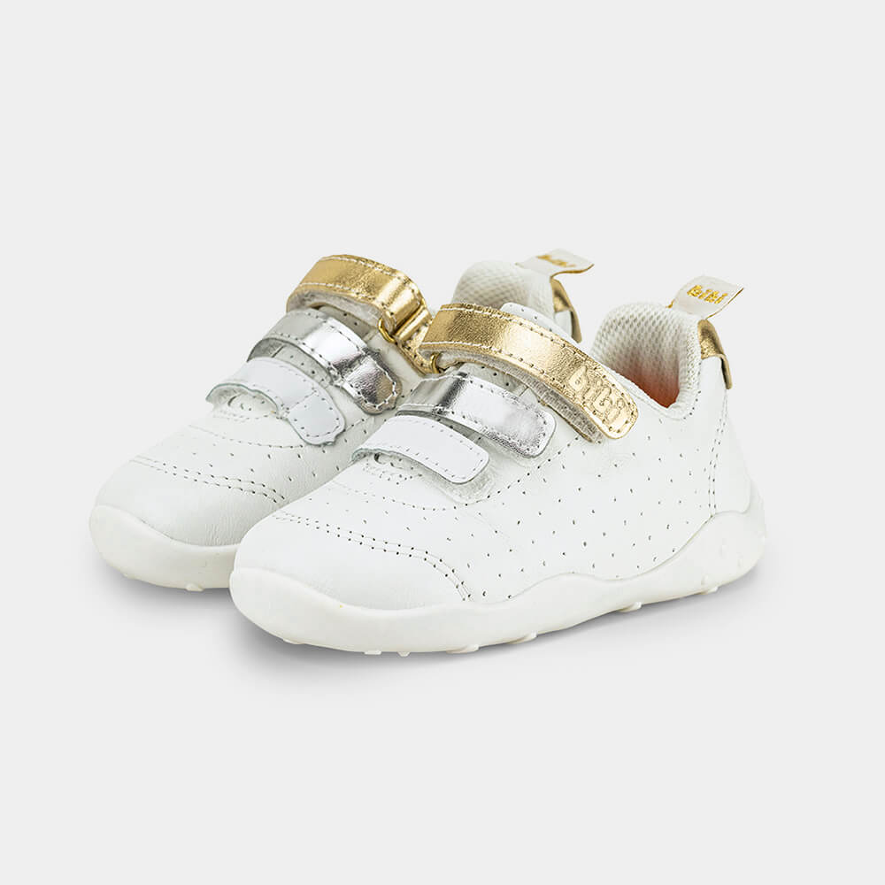Tênis Infantil Bibi Fisioflex Originals Branco com Dourado de Tiras ...