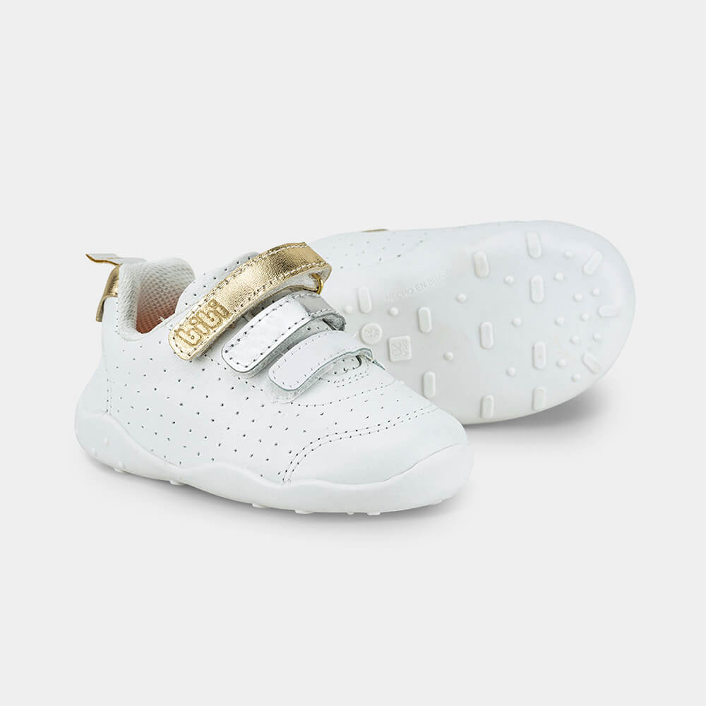 Tênis Infantil Bibi Fisioflex Originals Branco com Dourado de Tiras ...